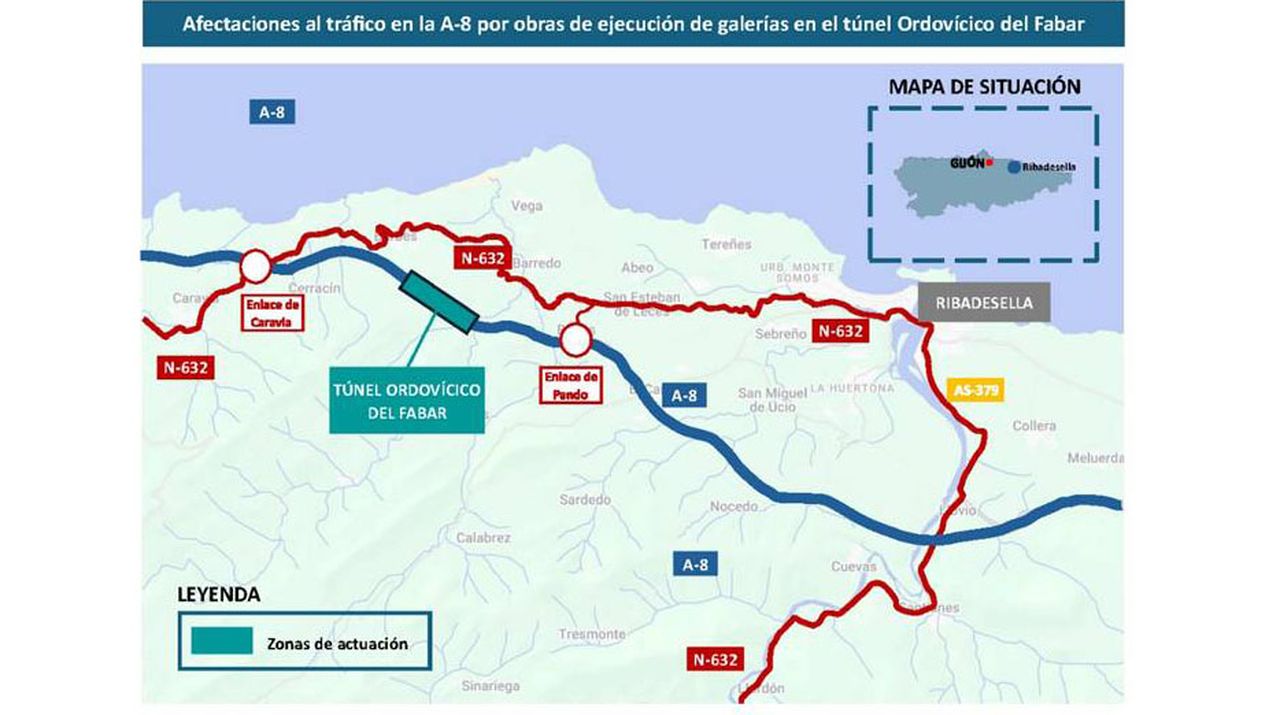 El túnel de Fabar, en la A-8 a la altura de Ribadesella, afectado por ...