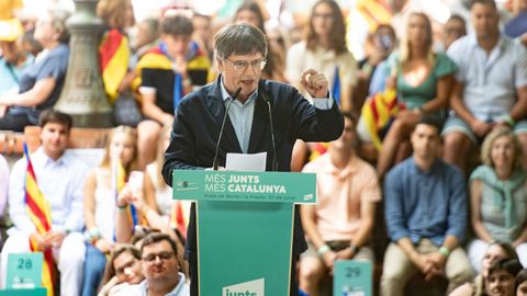 Puigdemont, el 27 de julio en la celebración del V aniversario de Junts, en Prats de Molló, Francia.