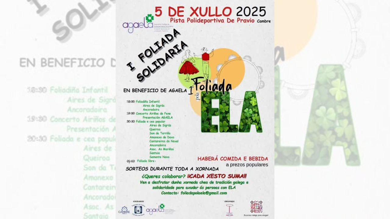 Foliada solidaria de Agaela el sábado 5 de julio en el pabellón de Pravio